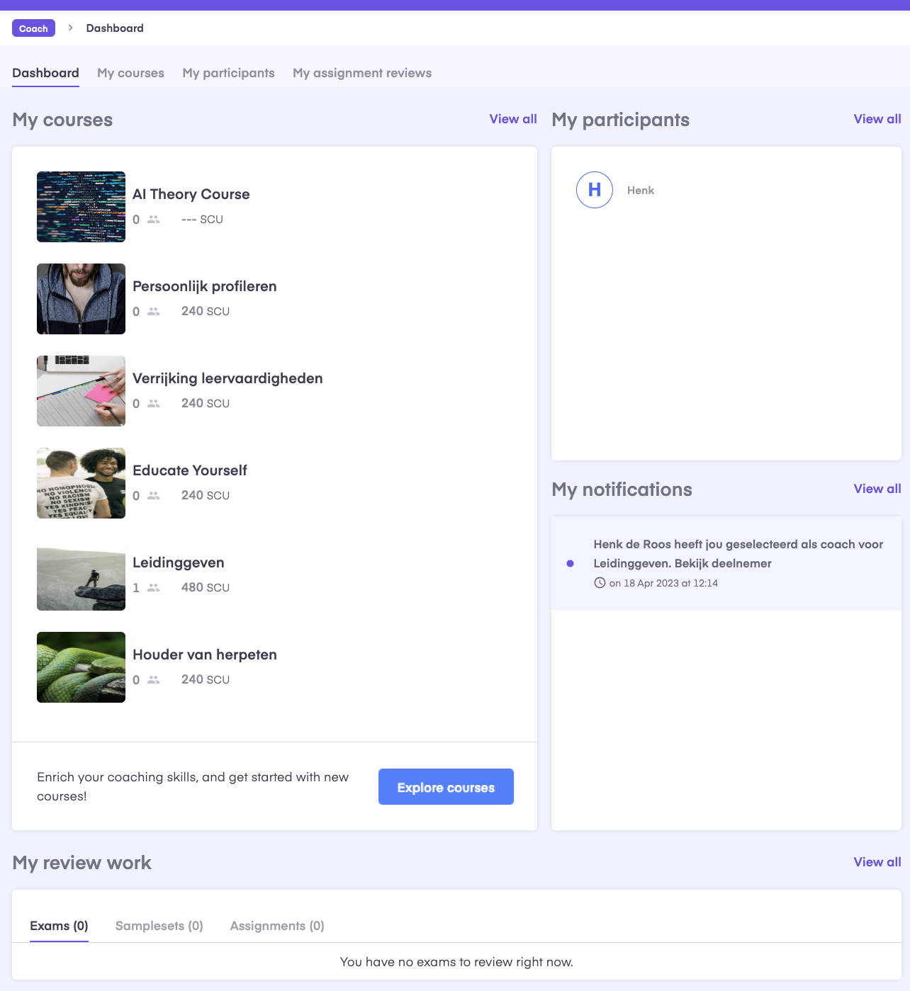 Coach dashboard – All You Can Learn